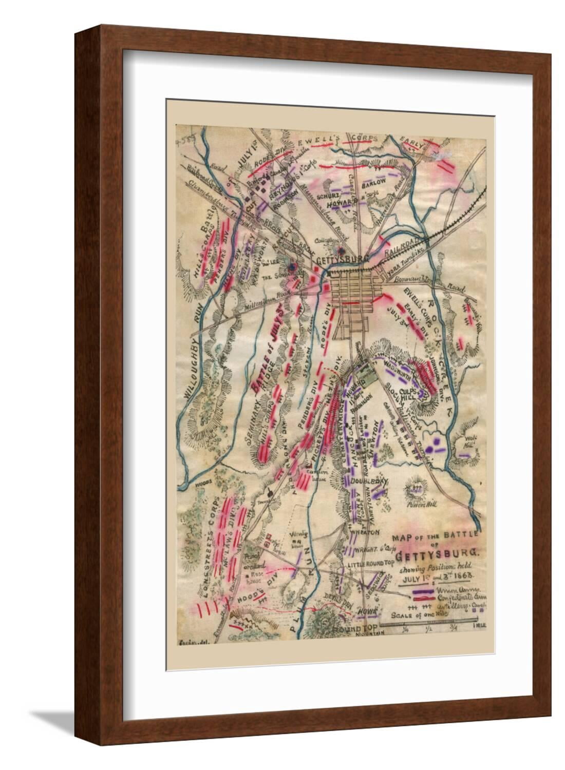 Art.com Battle of Gettysburg No.3 Art Print, Brown Frame Wall Art, 17 ...