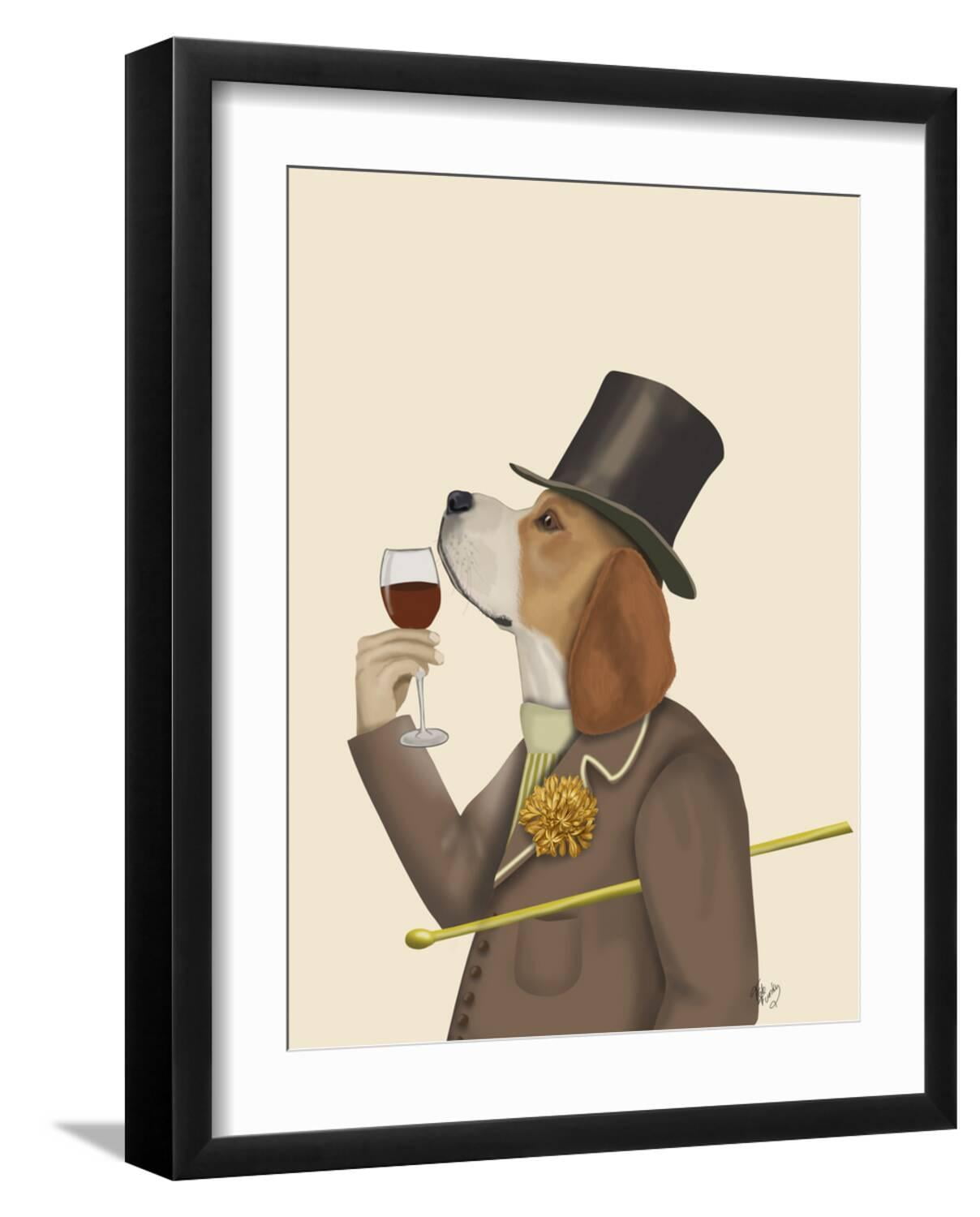 Art.com Beagle Wine Snob Art Print by Fab Funky, Black Frame Wall Art ...