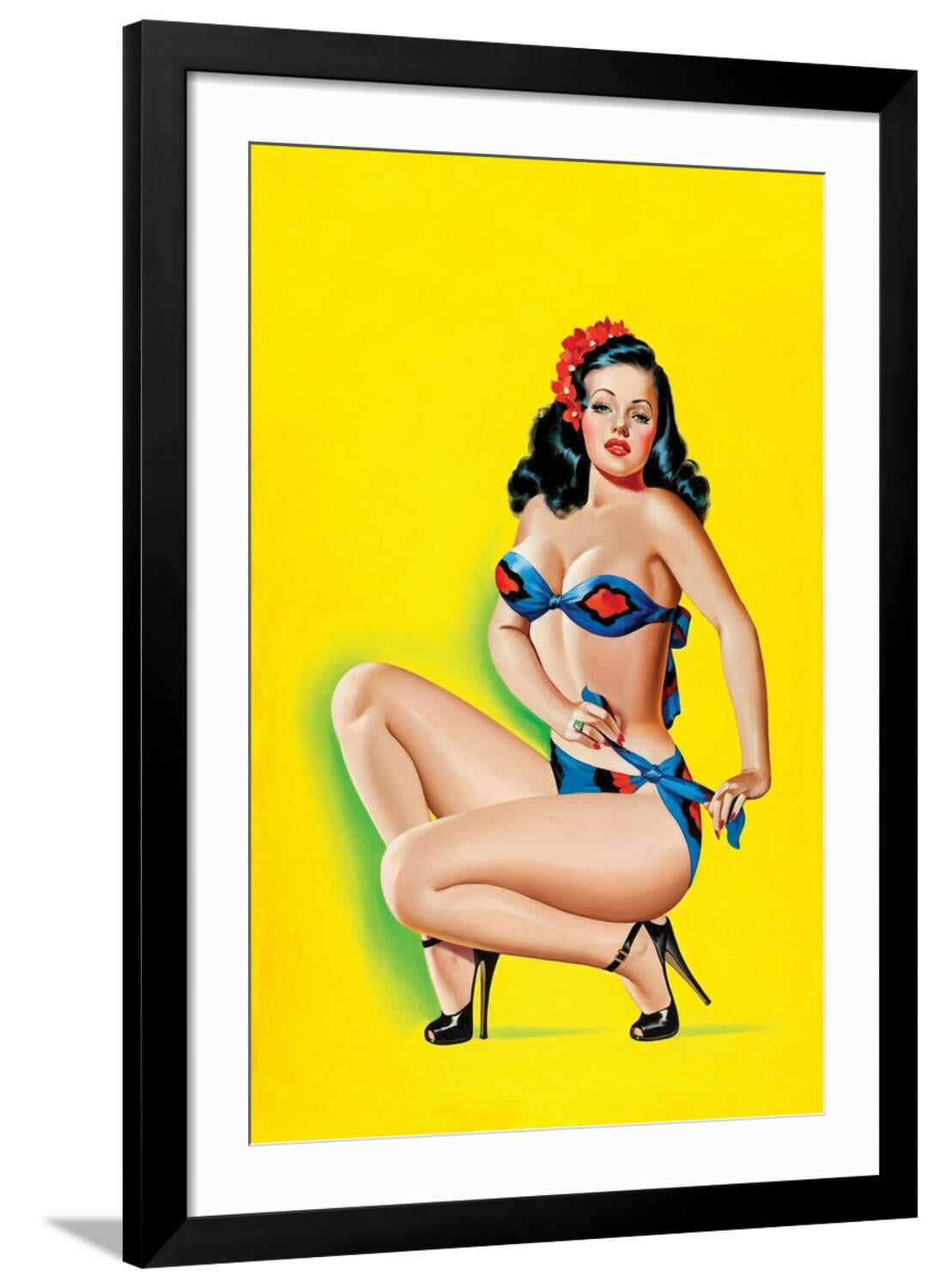 Art.com Beauty Parade Magazine; Pinup in a Bikini Art Print by Peter Driben, Black Frame Wall ...