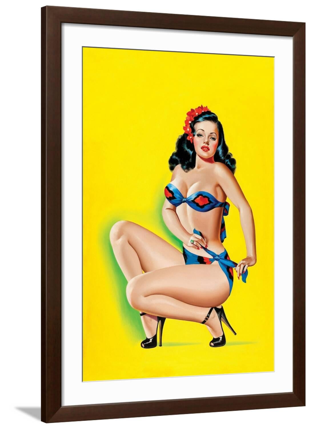 Art.com Beauty Parade Magazine; Pinup in a Bikini Art Print by Peter Driben, Brown Frame Wall ...