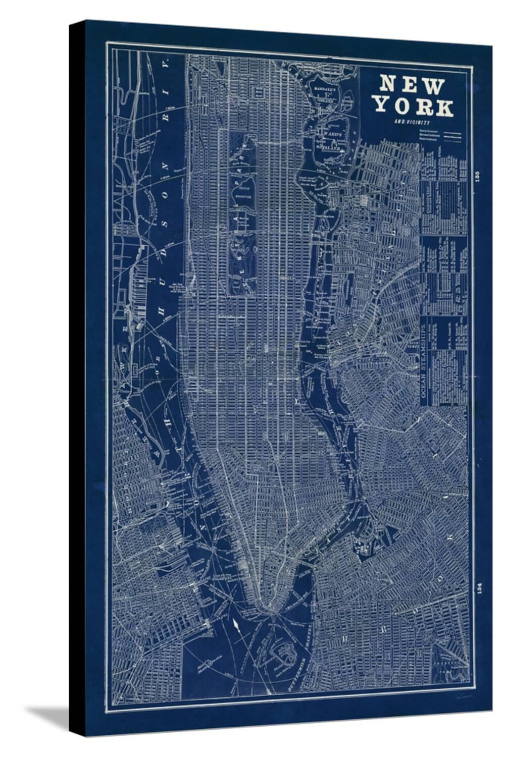 Art.com Blueprint Map New York Stretched Canvas Print Wall Art by Sue ...