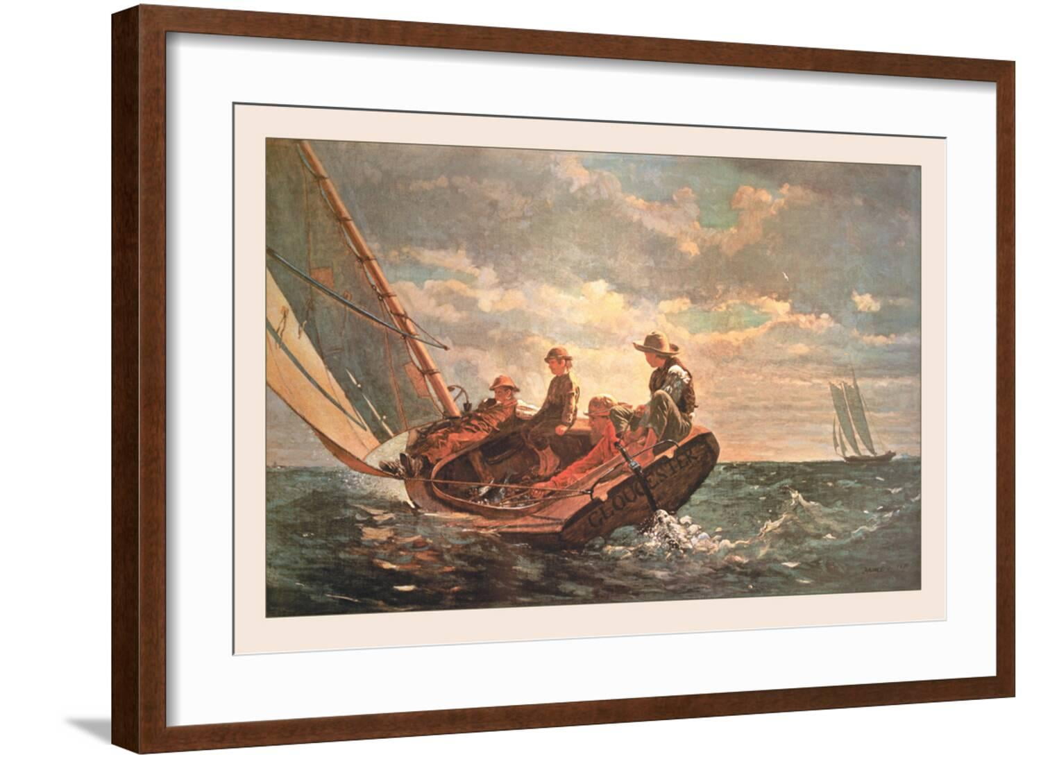 Art.com Breezing Up Art Print by Winslow Homer, Brown Frame Wall Art ...