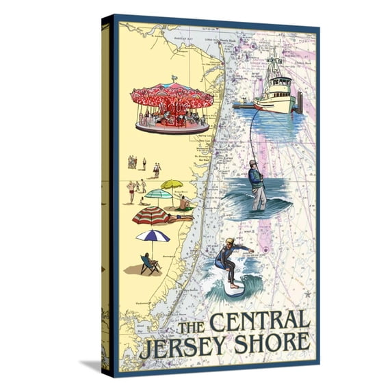 Art.com Central Jersey Shore - Nautical Chart #2 Stretched Canvas Print ...