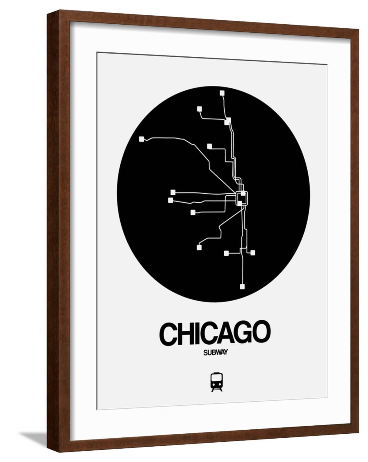 Art.com Chicago Black Subway Map Art Print by NaxArt, Brown Frame Wall ...