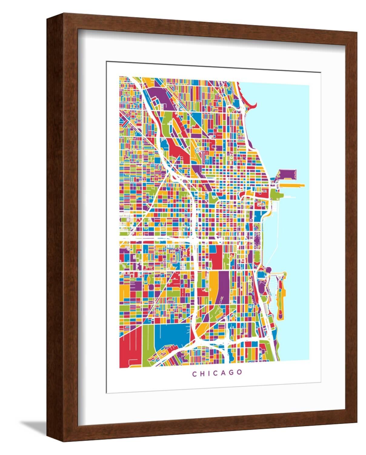 Art.com Chicago City Street Map Art Print by Michael Tompsett, Brown ...