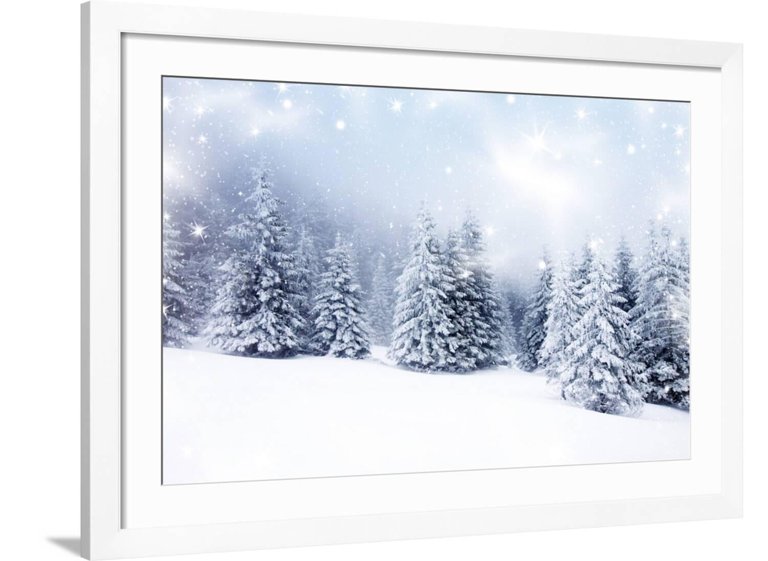 Art.com Christmas Background with Snowy Fir Trees Art Print by melis ...