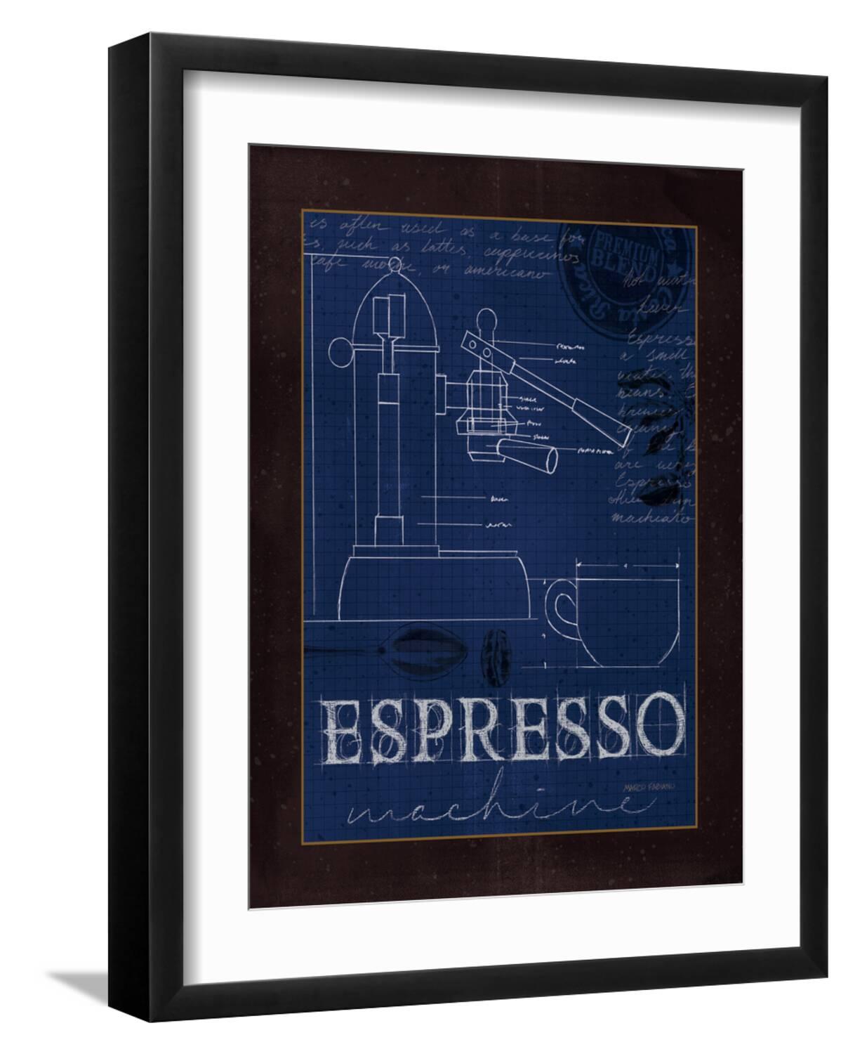 Art.com Coffee Blueprint IV Indigo Art Print by Marco Fabiano, Black ...