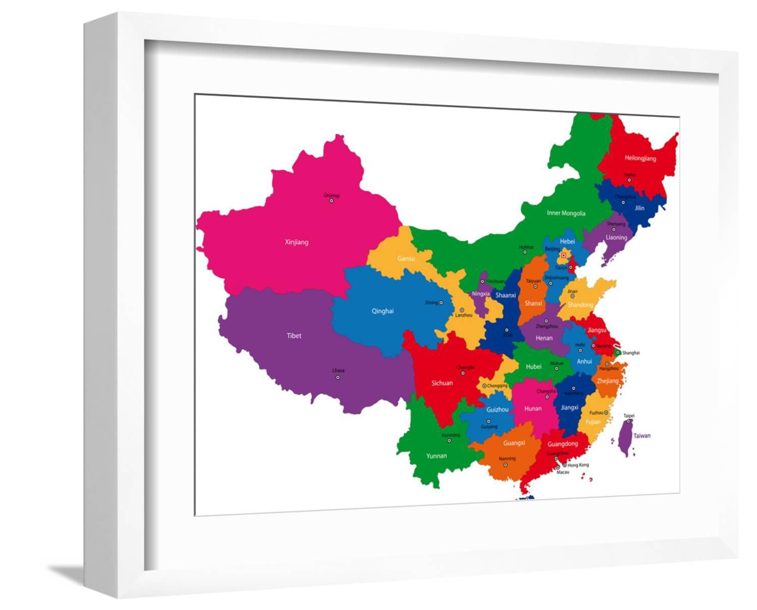 Art.com Color Map of the Regions and Divisions of China Art Print by ...