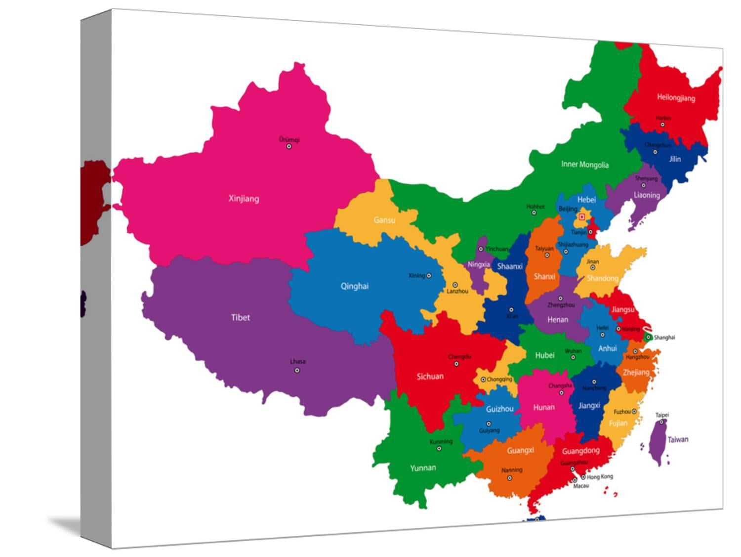 Art.com Color Map of the Regions and Divisions of China Stretched ...