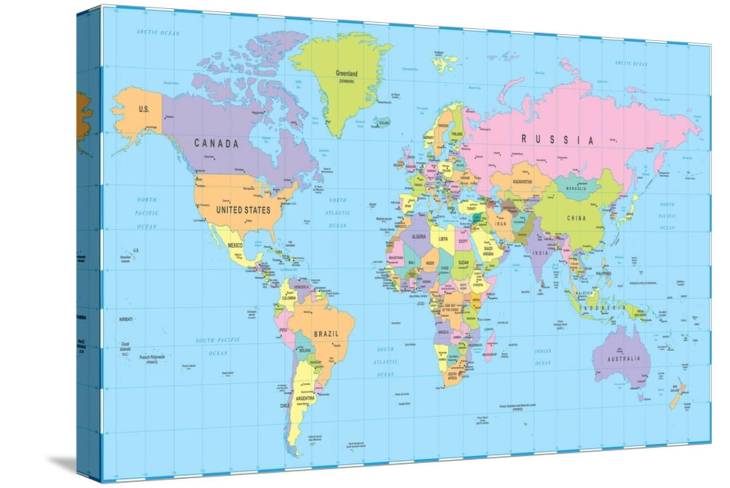 Art.com Colored World Map - Borders, Countries and Cities ...