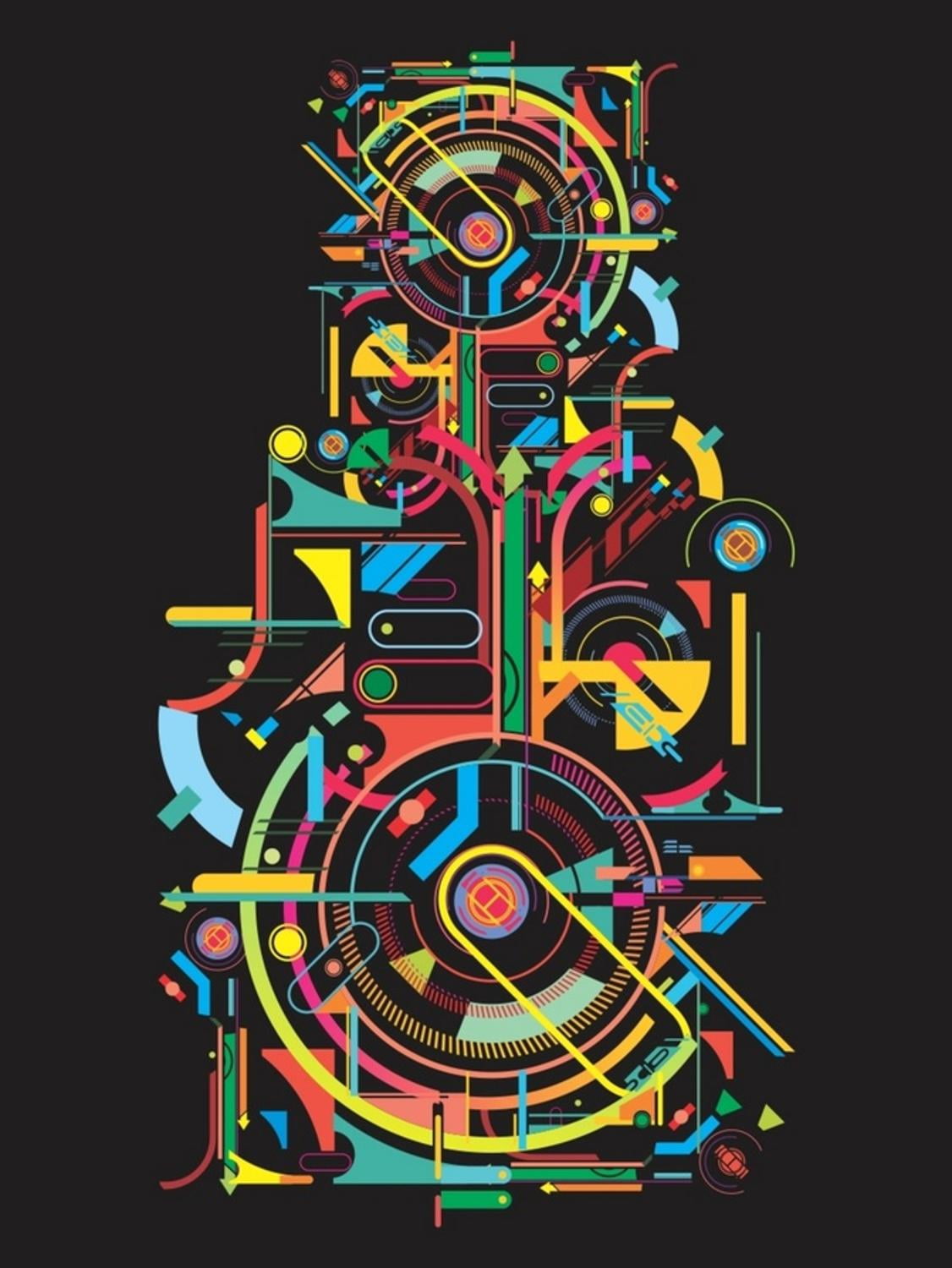 Art.com Colorful Abstract Tech Shapes on Black Background,Vector Art ...
