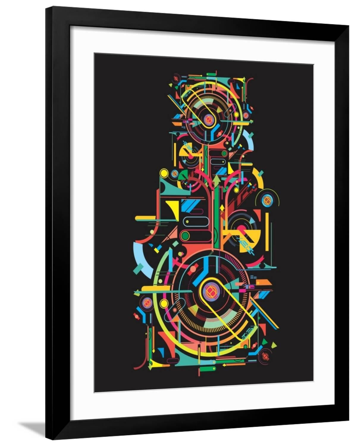 Art.com Colorful Abstract Tech Shapes on Black Background,Vector Art ...