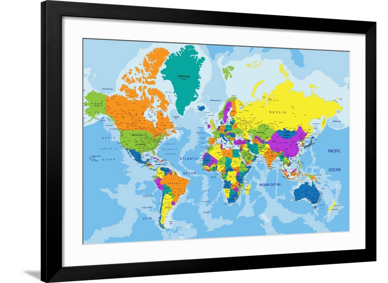 Art.com Colorful World Political Map with Clearly Labeled, Separated ...