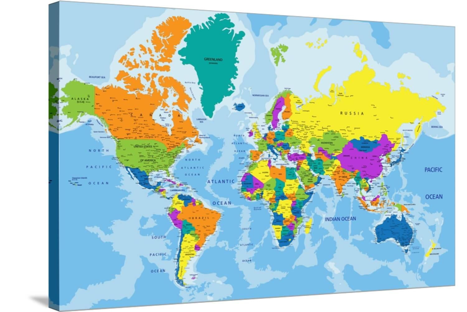 Art.com Colorful World Political Map with Clearly Labeled, Separated ...