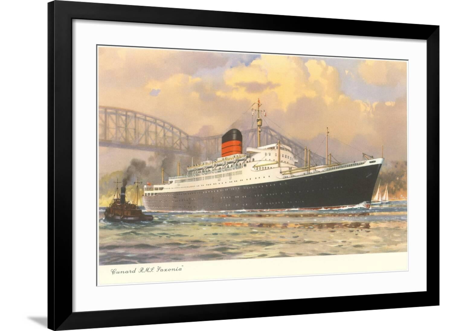 Art.com Cunard Saxonia, Ocean Liner Art Print, Black Frame Wall Art, 44 ...
