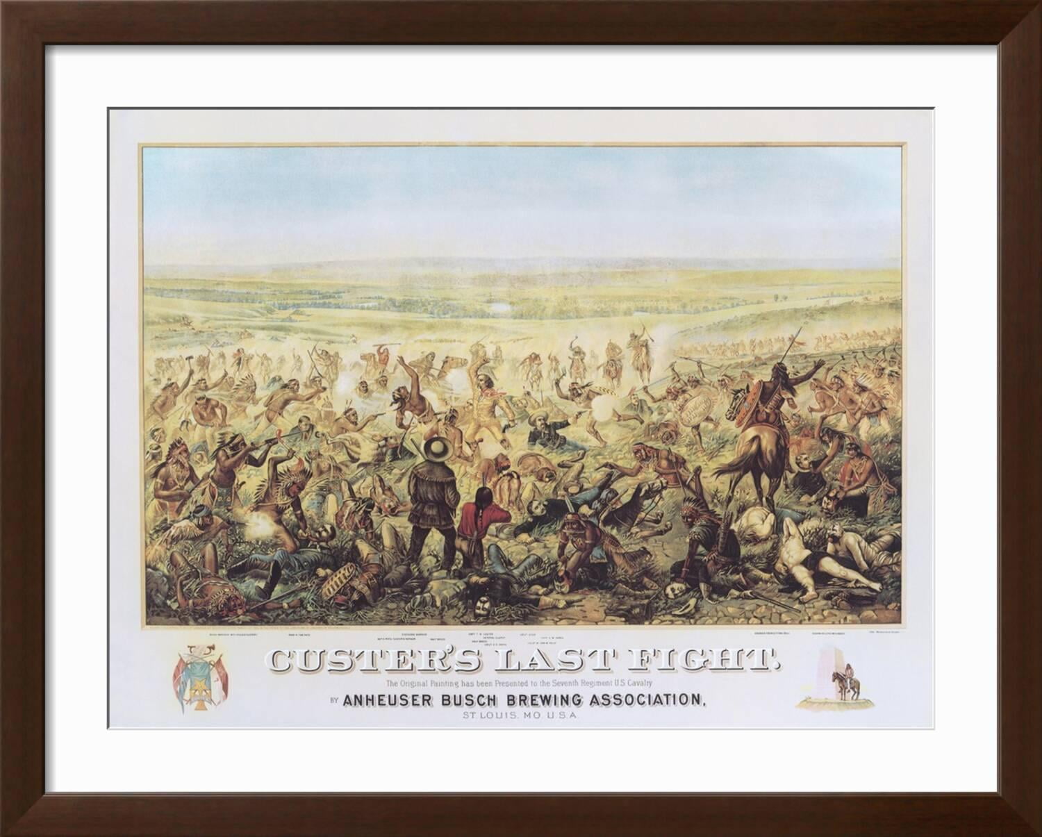 Art.com Custer's Last Fight Art Print, Brown Frame Wall Art, 40" x 32 ...