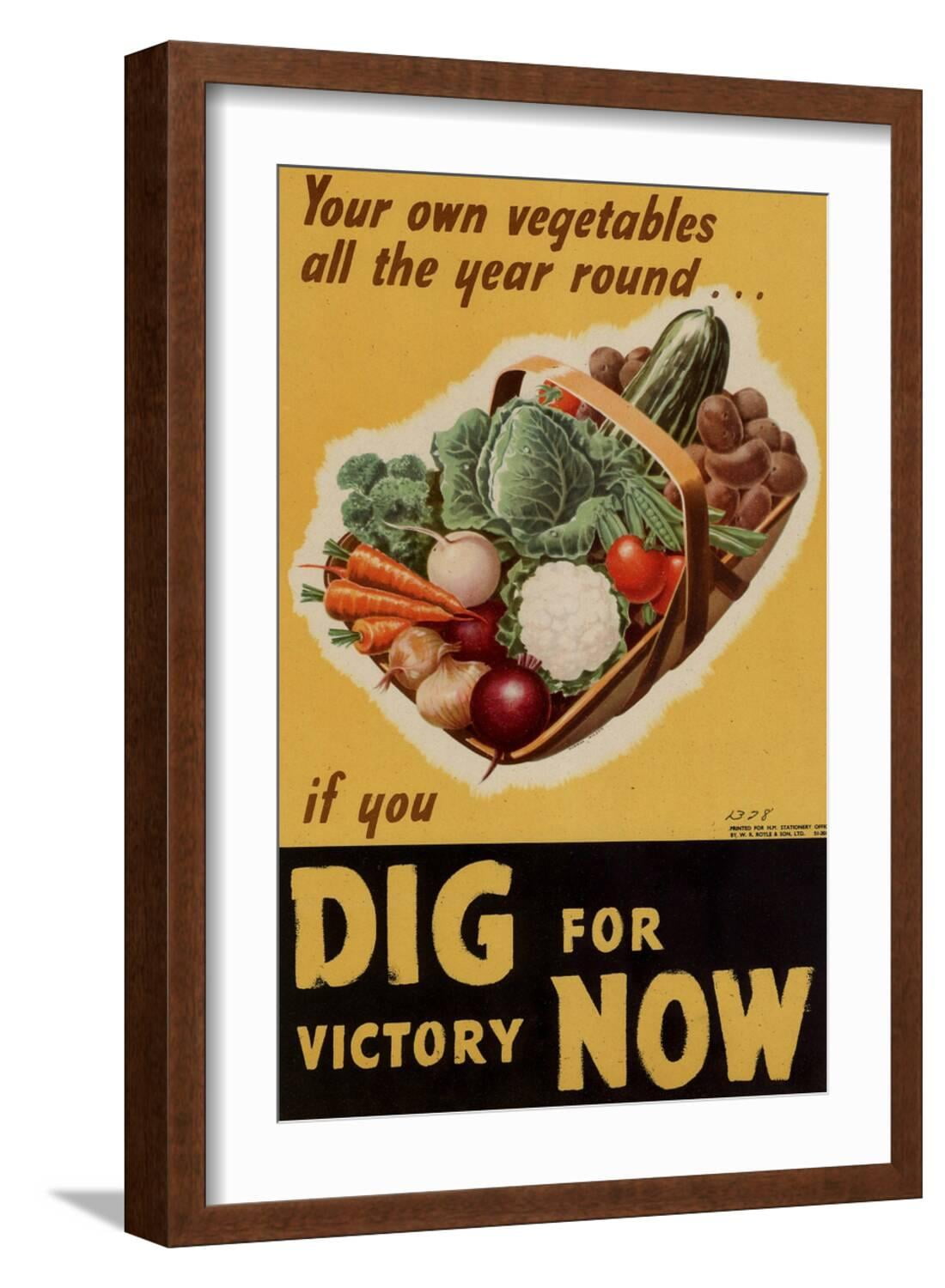 Art.com Dig for Victory - WWII War Propaganda Art Print, Brown Frame ...
