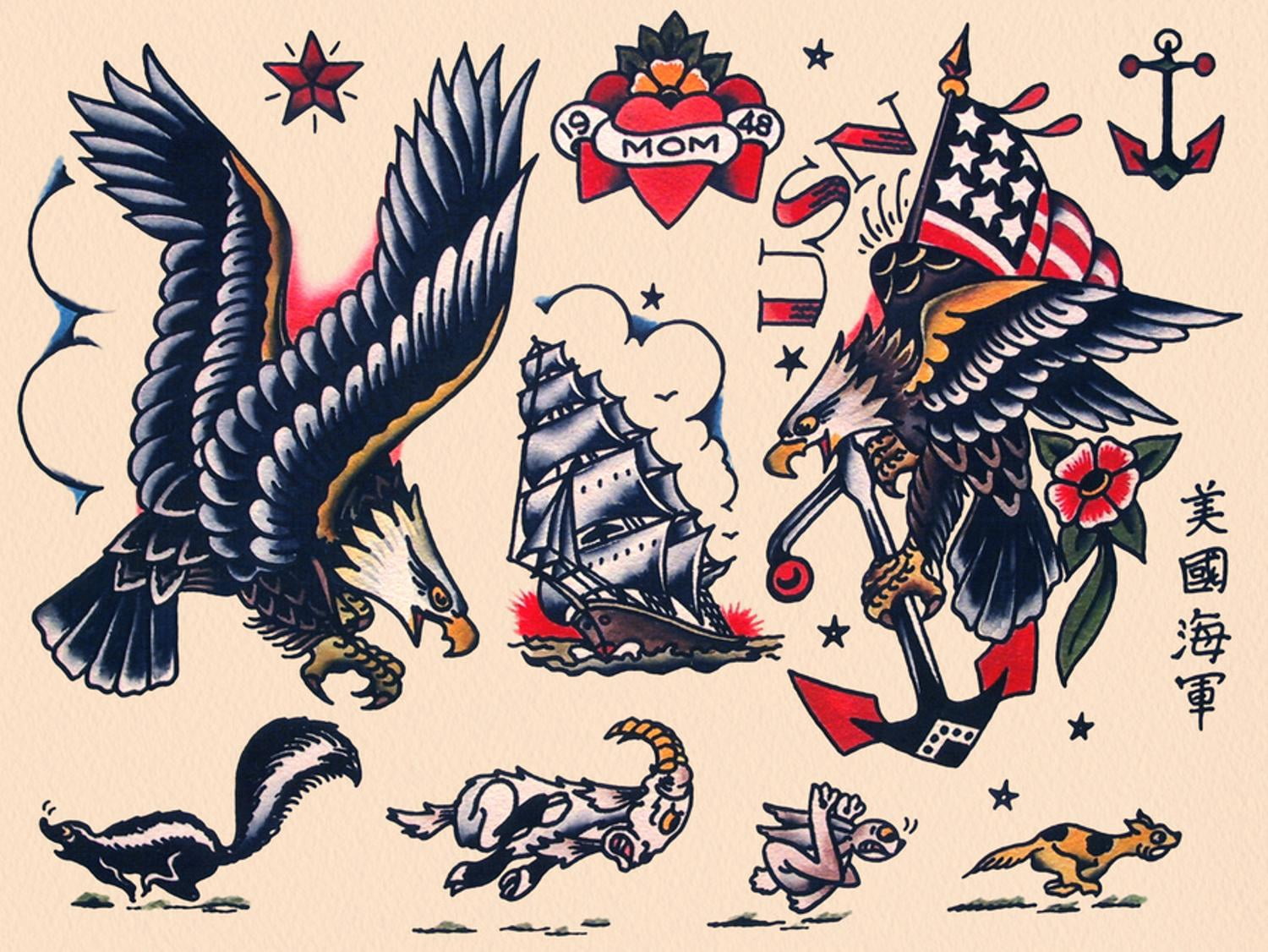 Art.com Eagles & Ships, Authentic Tattoo Flash by Norman Collins, aka ...
