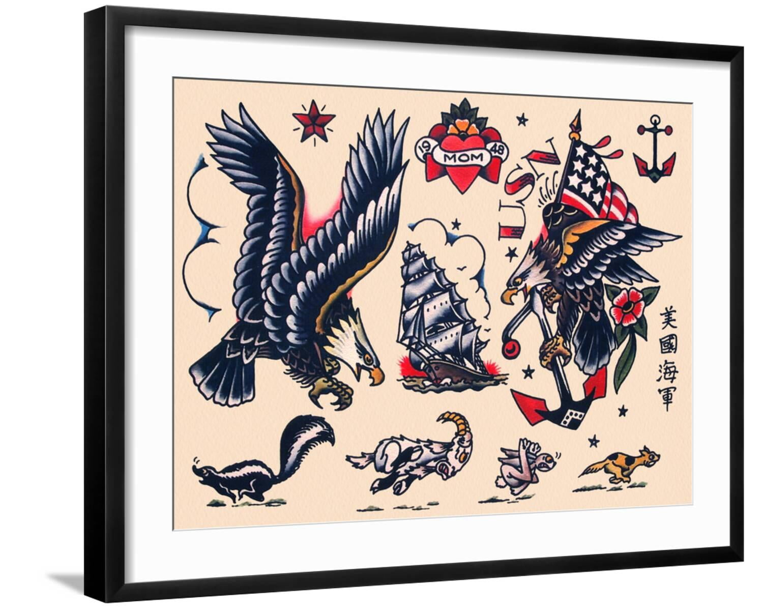 Art.com Eagles & Ships, Authentic Tattoo Flash by Norman Collins, aka ...