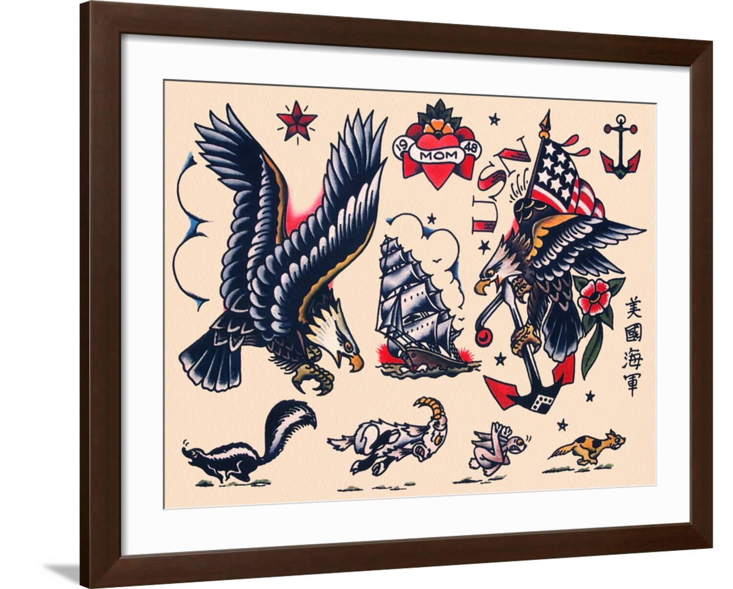 Art.com Eagles & Ships, Authentic Tattoo Flash by Norman Collins, aka ...