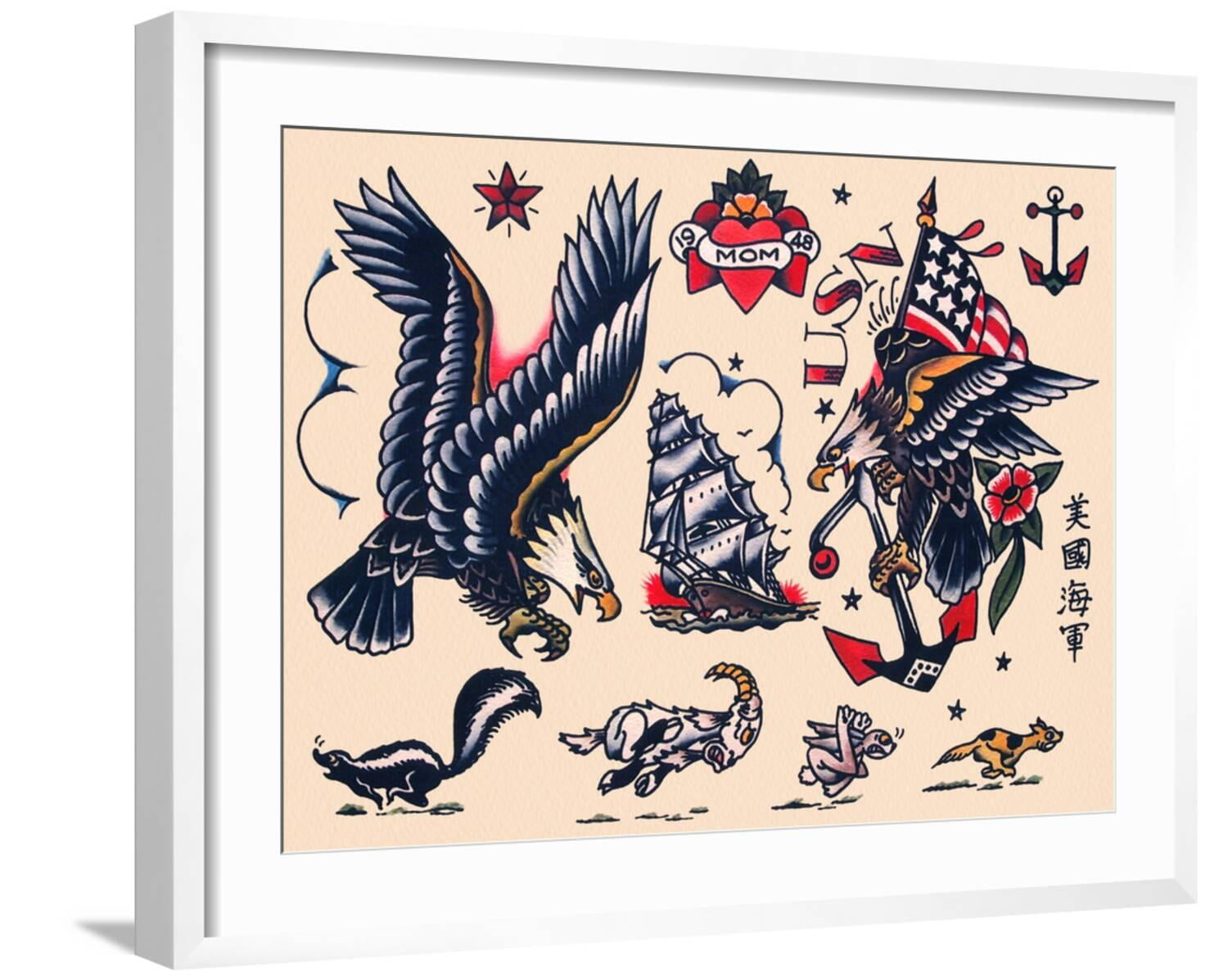 Art.com Eagles & Ships, Authentic Tattoo Flash by Norman Collins, aka ...