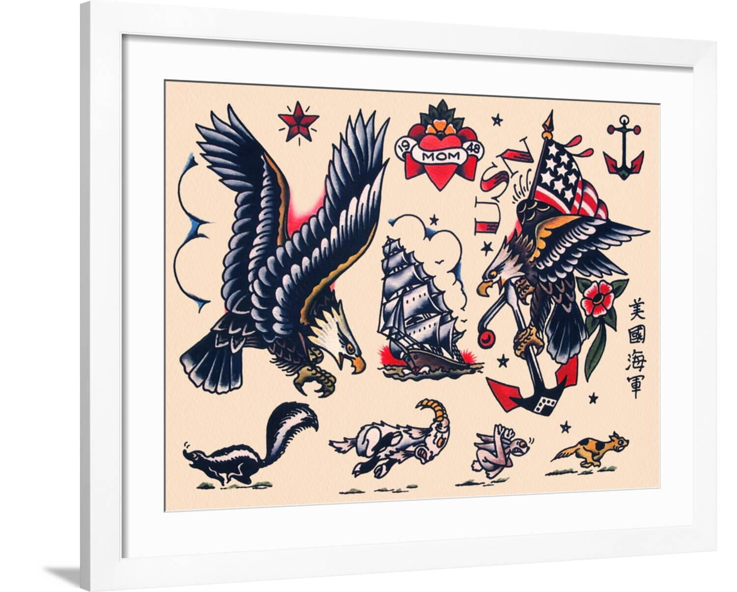Art.com Eagles & Ships, Authentic Tattoo Flash by Norman Collins, aka ...