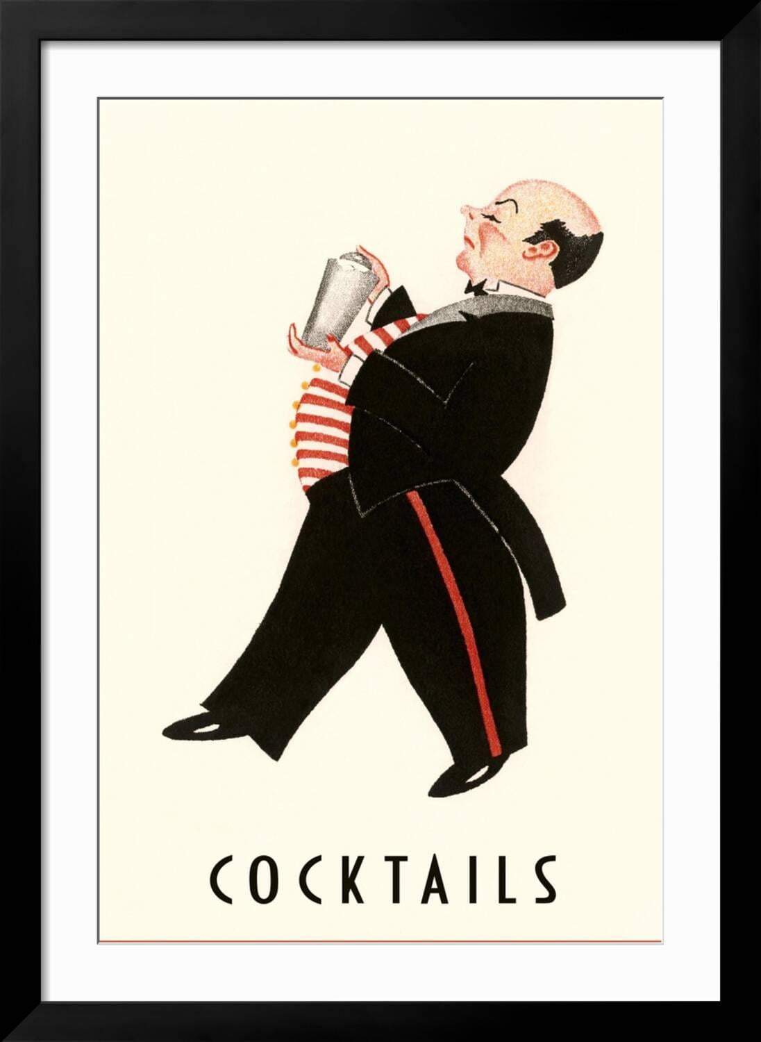 Art.com English Butler with Martini Shaker Art Print, Black Frame Wall ...