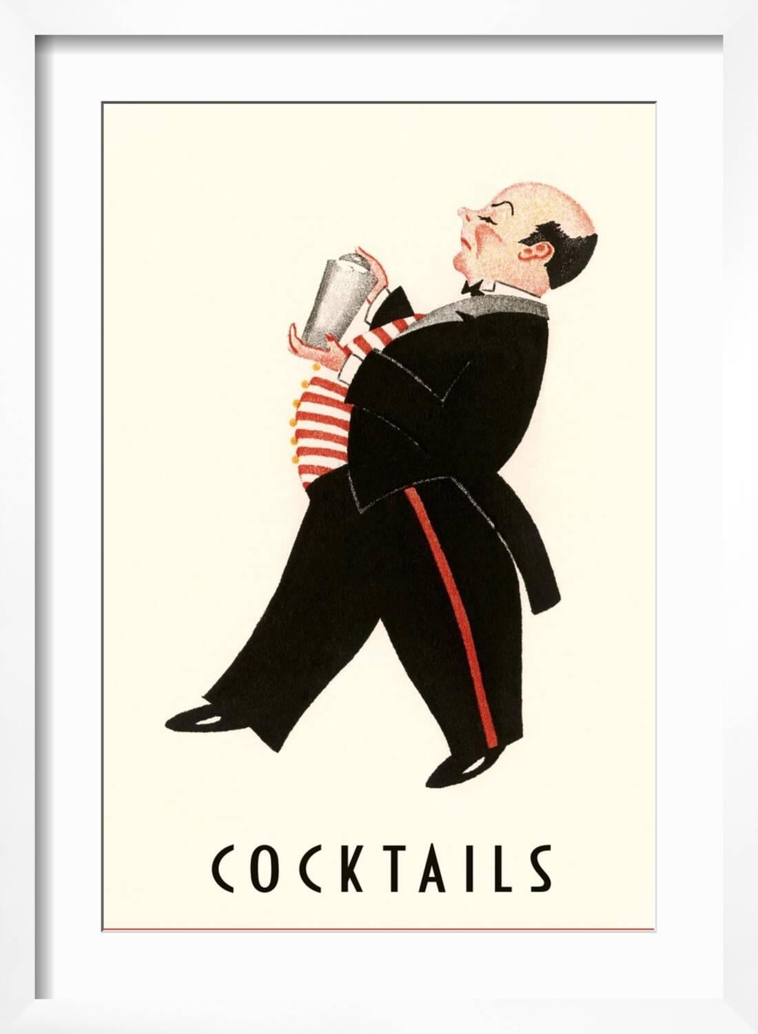 Art.com English Butler with Martini Shaker Art Print, White Frame Wall ...