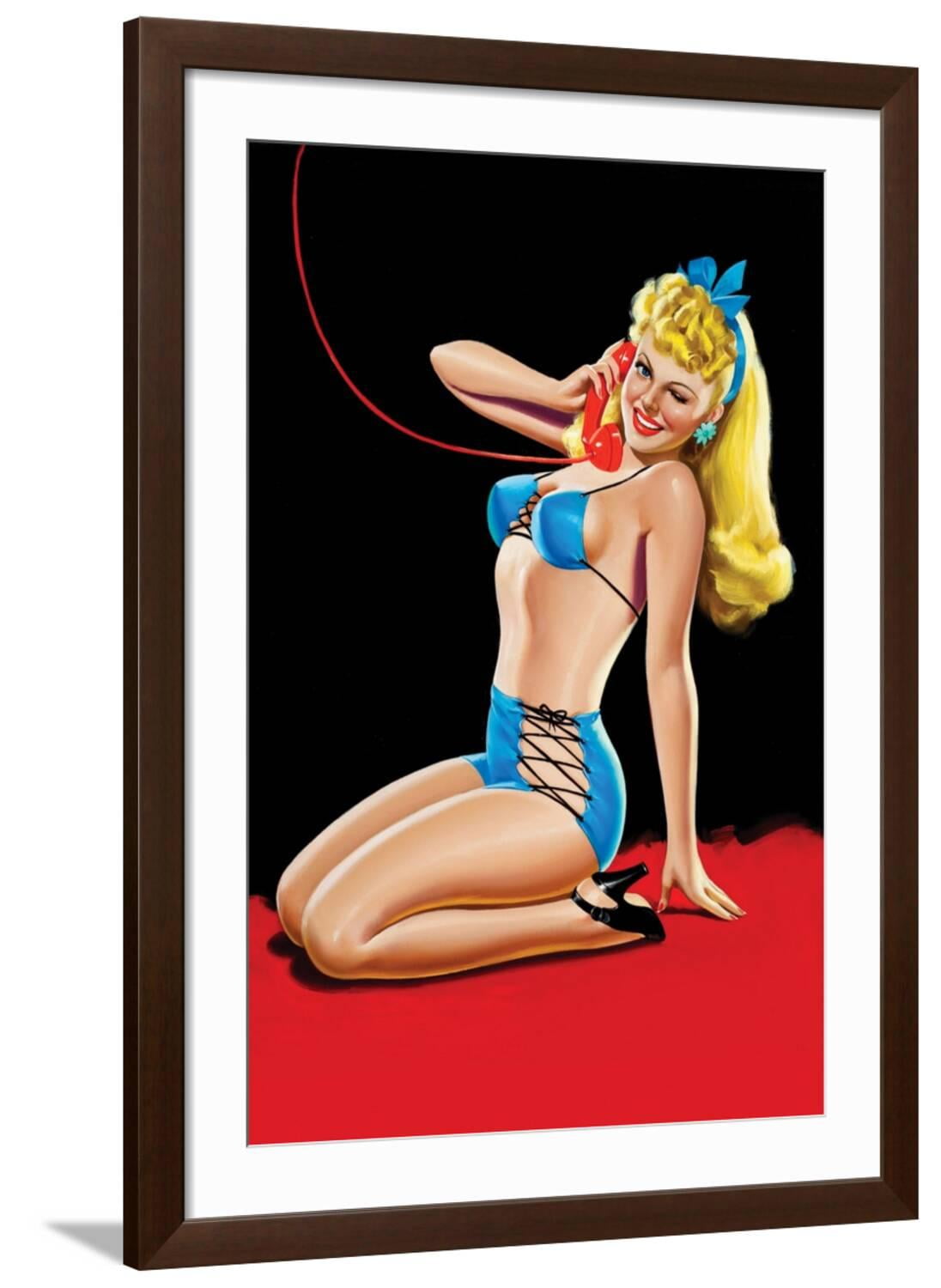 Art.com Eyeful Magazine; Pin Up in Blue Bikini Art Print by Peter Driben, Brown Frame Wall Art ...