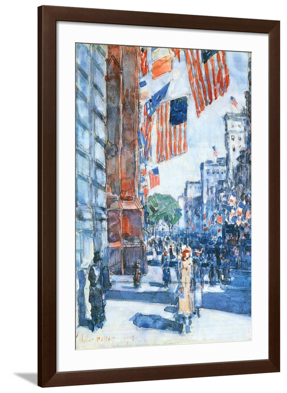 Art.com Flags, Fifth Avenue Art Print by Childe Hassam, Brown Frame ...