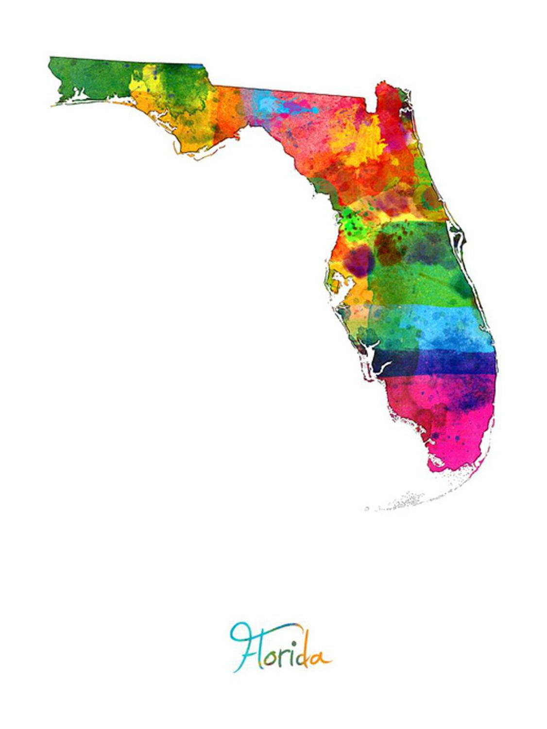 Art.com Florida Map Art Print by Michael Tompsett, 24" x 32" - Walmart.com