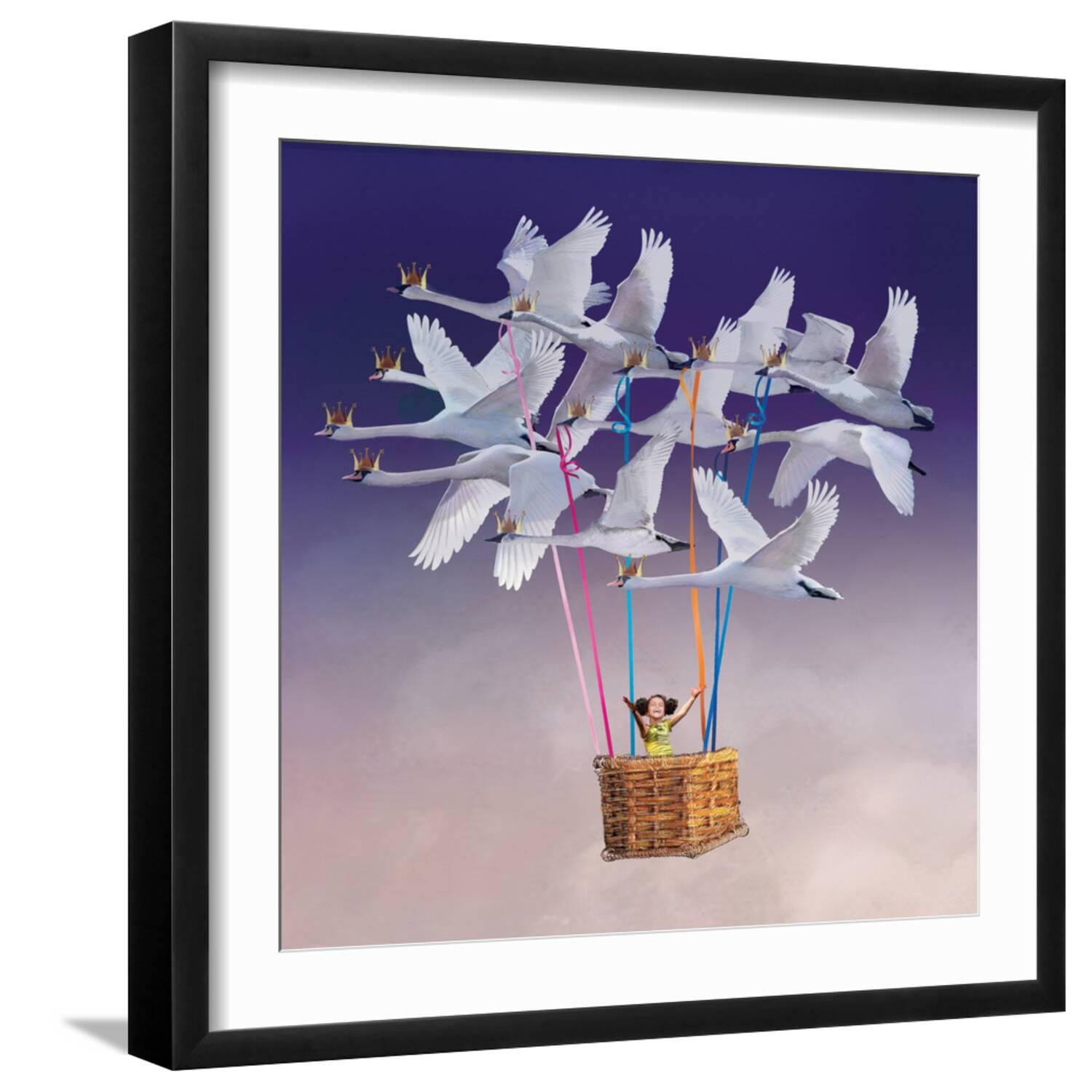 Art.com Flying with Swans Art Print by Nancy Tillman, Black Frame Wall ...