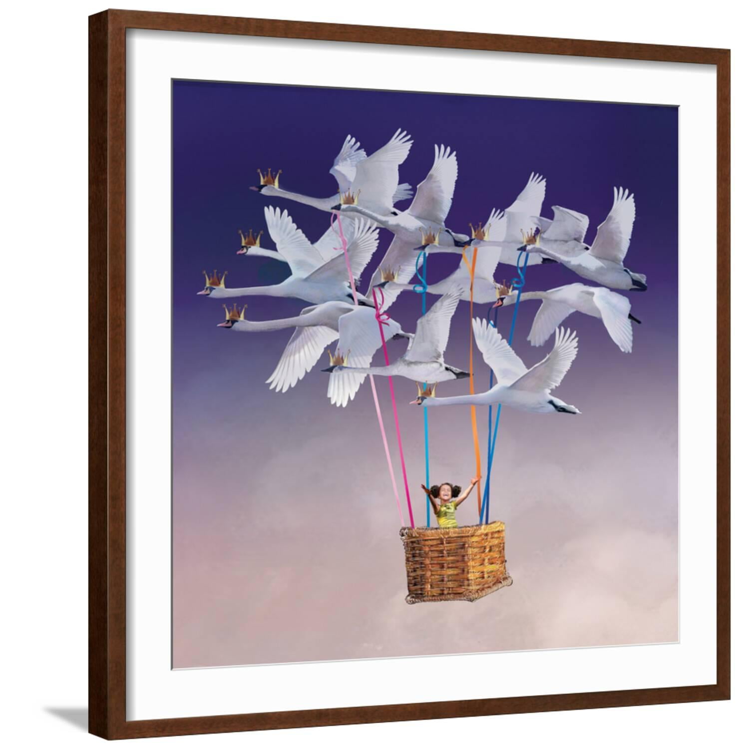 Art.com Flying with Swans Art Print by Nancy Tillman, Brown Frame Wall ...