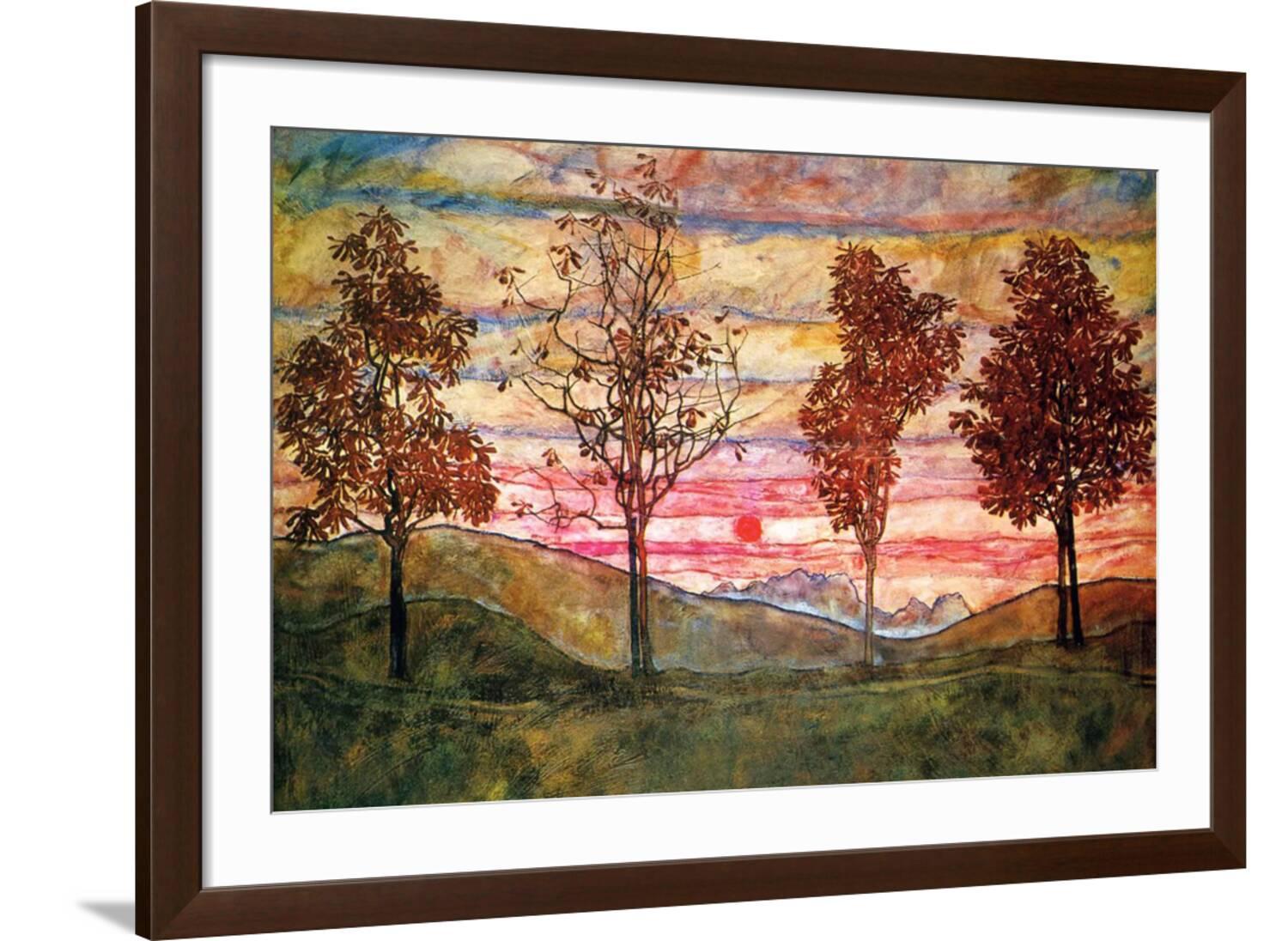 Art.com Four Trees Art Print by Egon Schiele, Brown Frame Wall Art, 44 ...