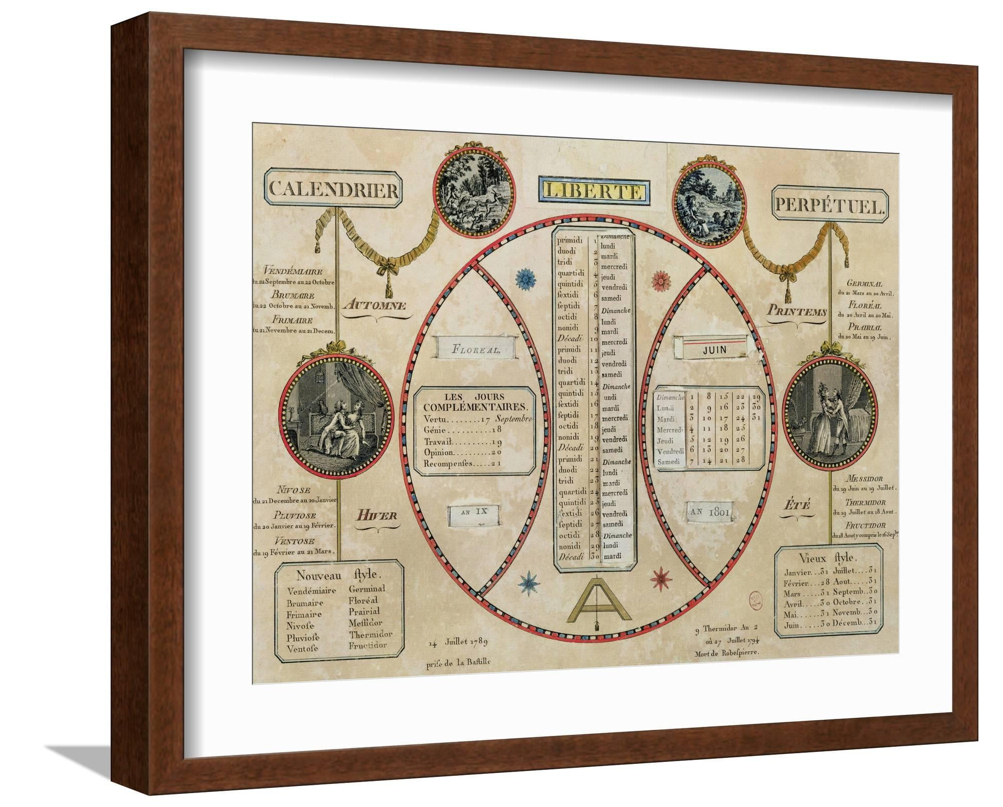 Art.com French Revolutionary Calendar, 1801 Giclee Print, Brown Frame ...