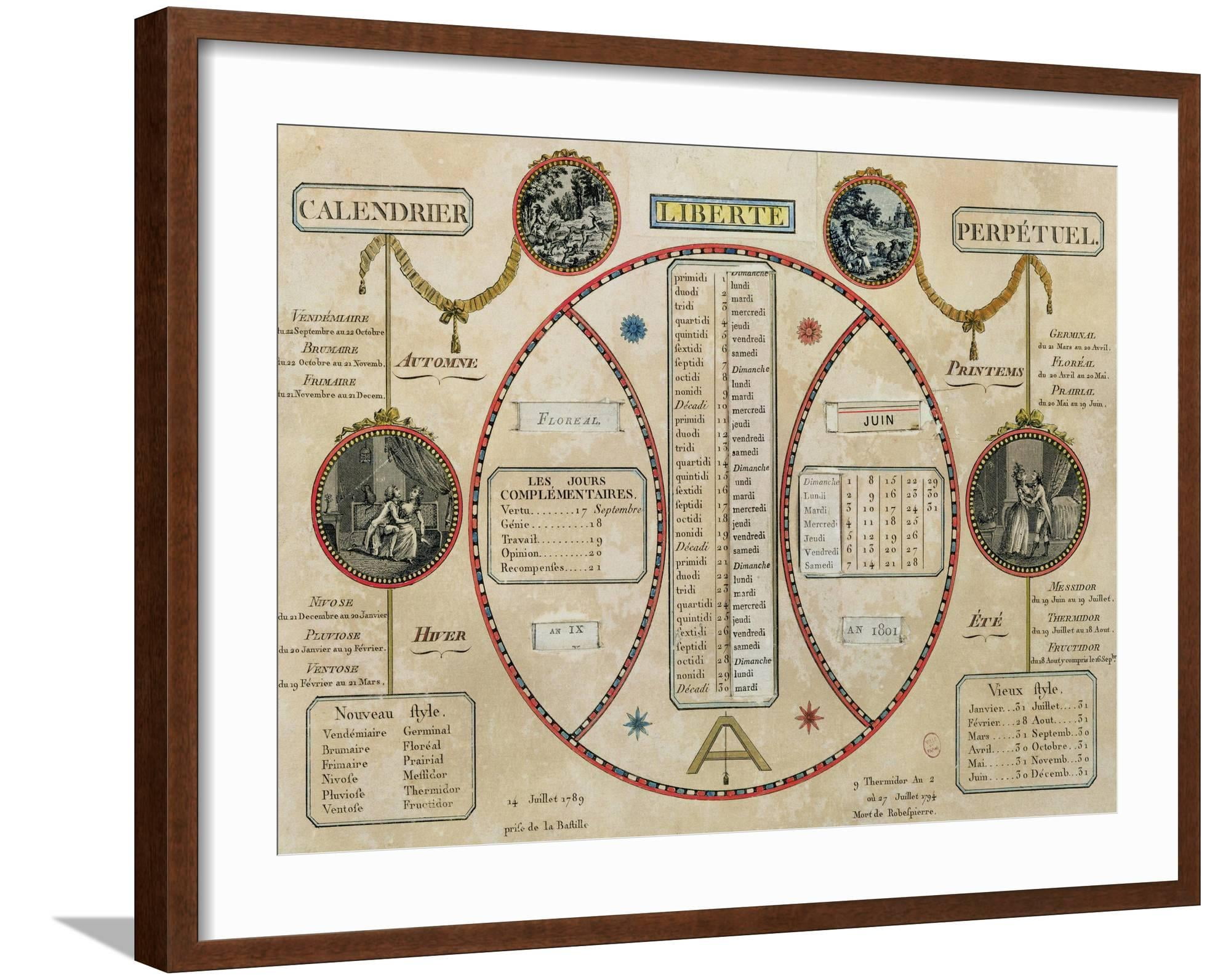 Art.com French Revolutionary Calendar, 1801 Giclee Print, Brown Frame ...