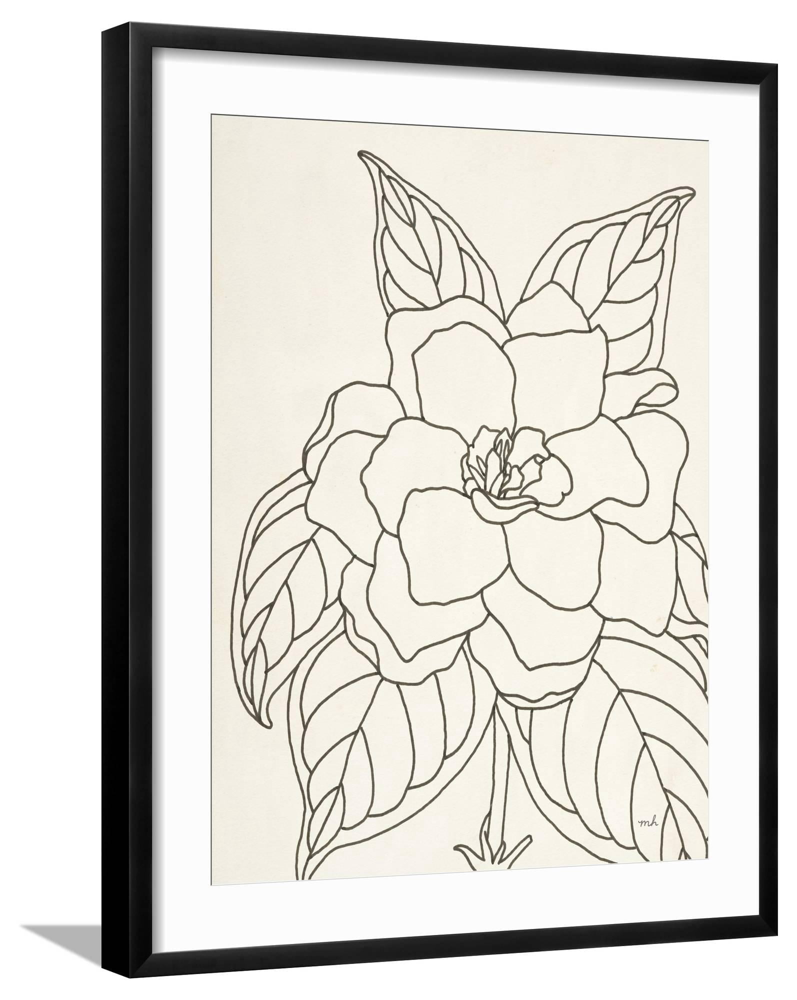 Art.com Gardenia Line Drawing Crop Art Print by Moira Hershey, Black ...