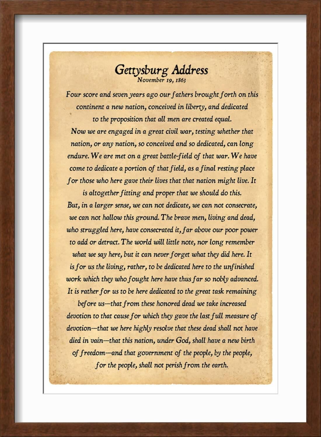 Art.com Gettysburg Address Full Text Art Print, Brown Frame Wall Art ...