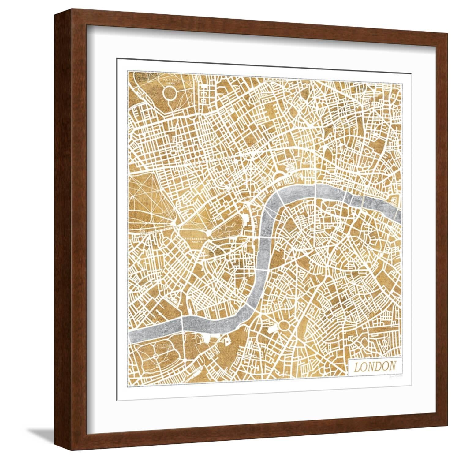Art.com Gilded London Map Art Print by Laura Marshall, Brown Frame Wall ...