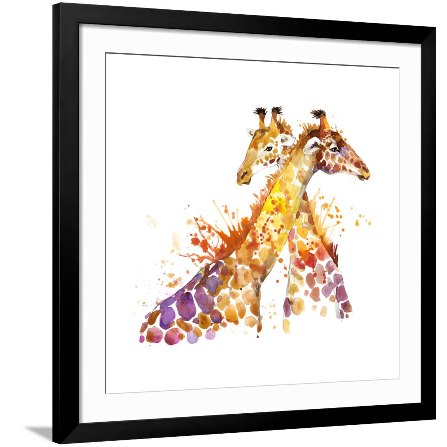 Art.com Giraffe Watercolor Illustration with Splash Textured Background ...