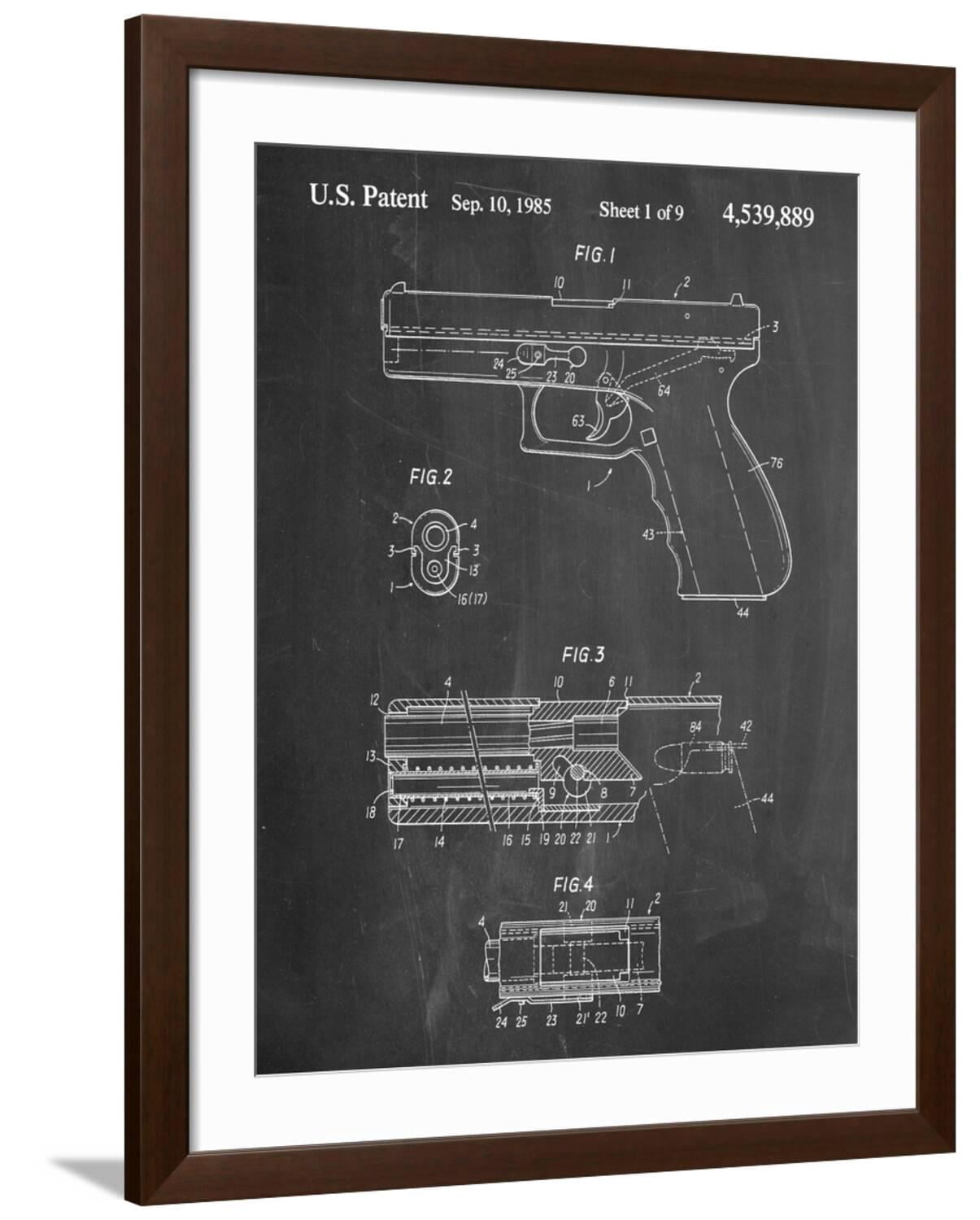 Art.com Glock Pistol Patent Art Print, Brown Frame Wall Art, 32" x 40 ...