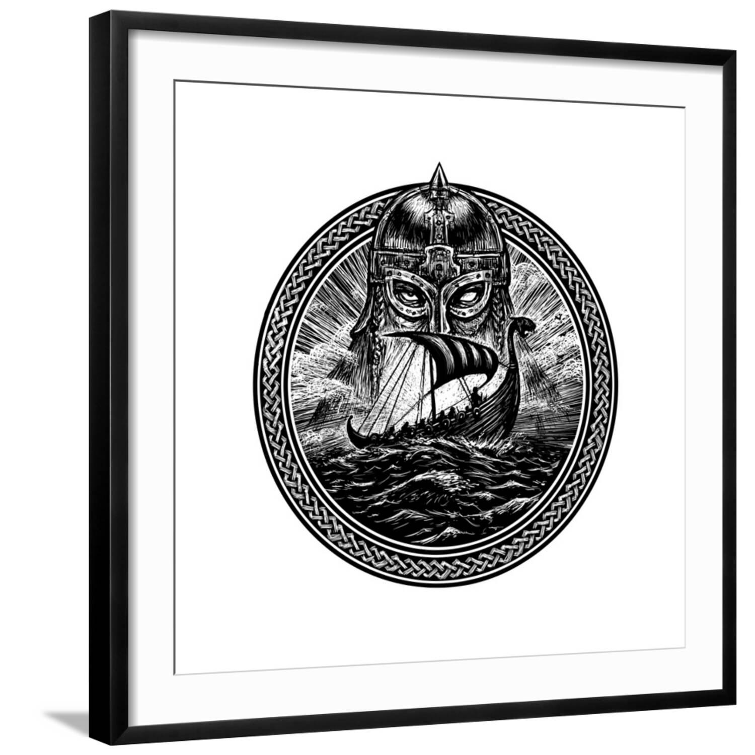 Art.com God Odin Storm Sea and Drakkar . Illustration of a Circle ...