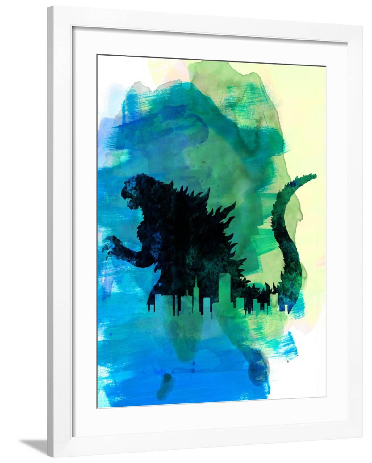 Art.com Godzilla Watercolor Art Print by Lana Feldman, White Frame Wall ...