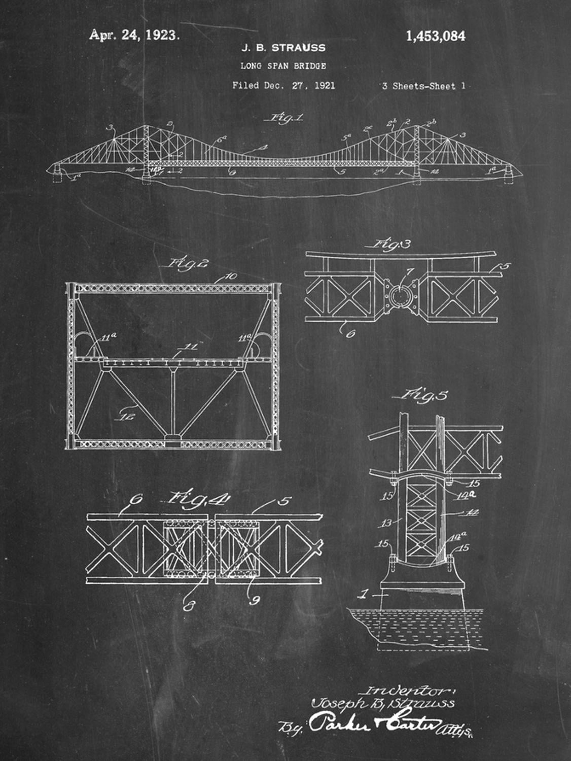 Art.com Golden Gate Bridge Patent, Long Span Bridge Art Print, 12" x 16 ...
