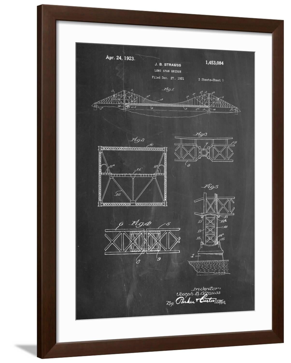 Art.com Golden Gate Bridge Patent, Long Span Bridge Art Print, Brown ...