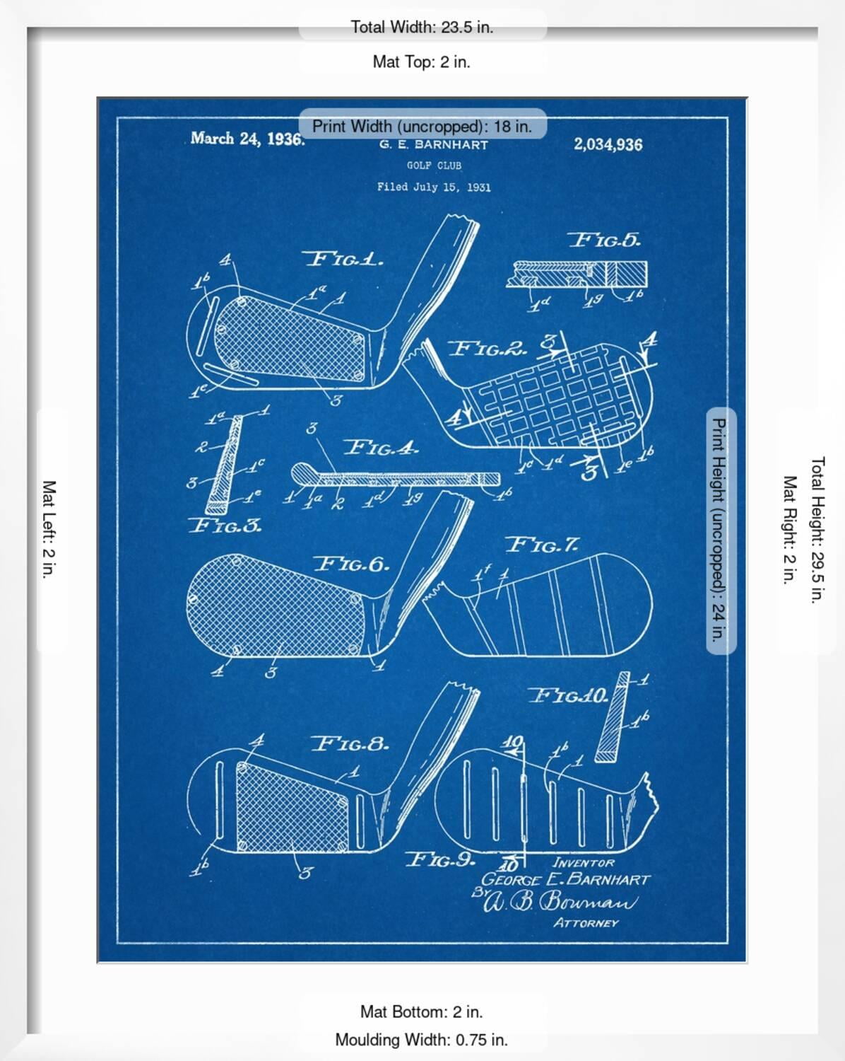 Art.com Golf Club, Club Head Patent Art Print, White Frame Wall Art, 23 ...