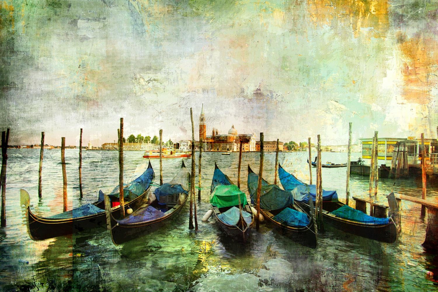 Art.com Gondolas - Beautiful Venetian Pictures - Oil Painting Style Art ...