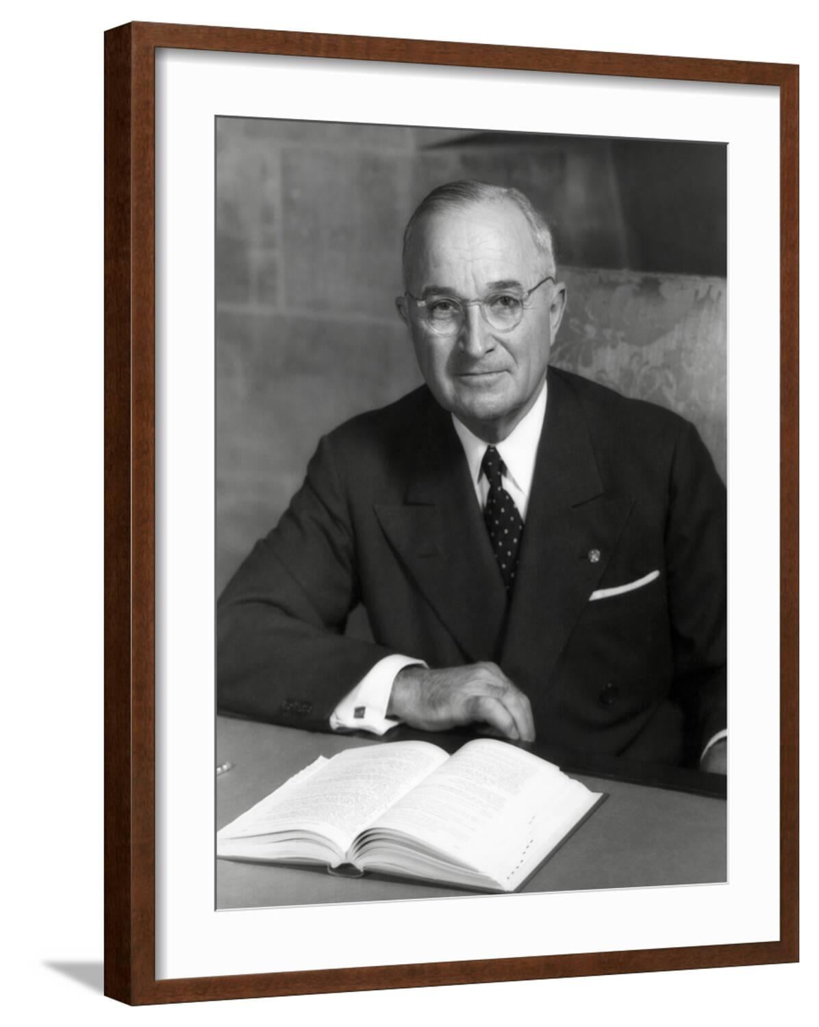 Art.com Harry Truman, President of U.S. in 1952 Photo, Brown Frame Wall ...