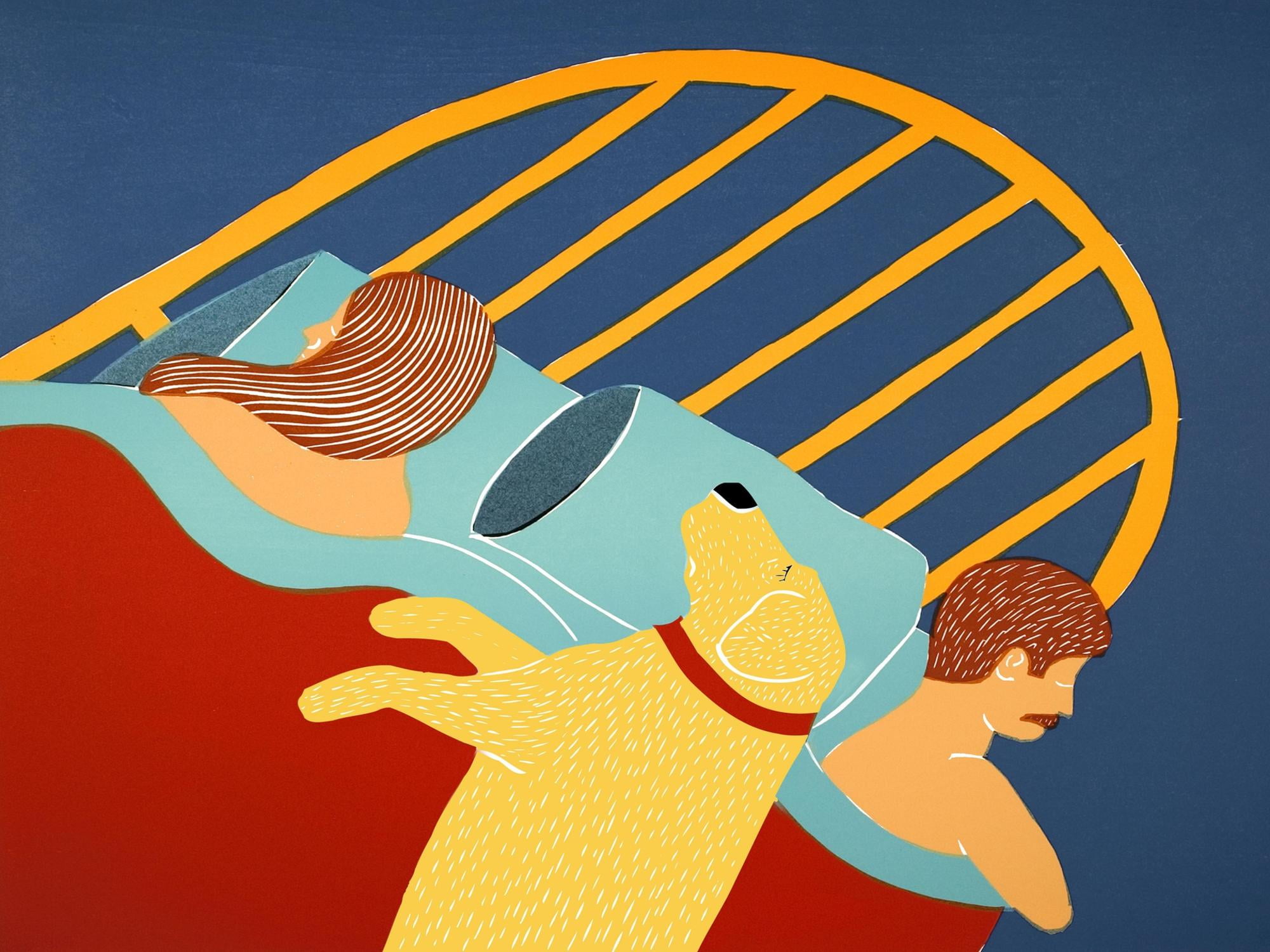 Art.com Hogging The Bed Yellow Giclee Print by Stephen Huneck, 32" x 24 ...