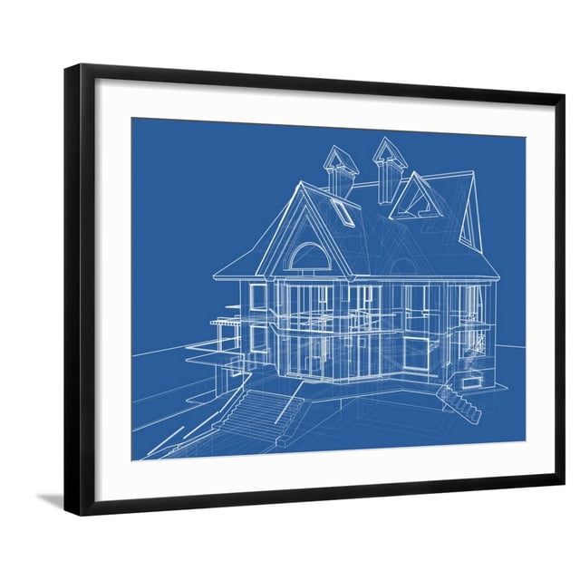 Art.com House Blueprint: Technical Draw Art Print by -Vladimir-, Black ...